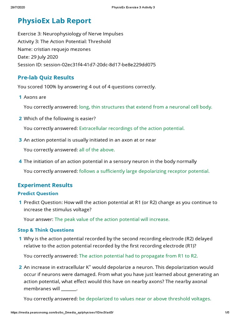 Physioex Lab Report: Pre-Lab Quiz Results | PDF | Action Potential ...