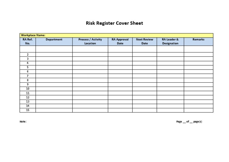 Risk Register Cover Sheet | PDF