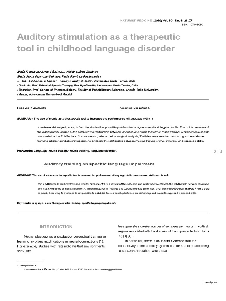 Auditory Stimulation As A Therapeutic Tool in Childhood Language ...