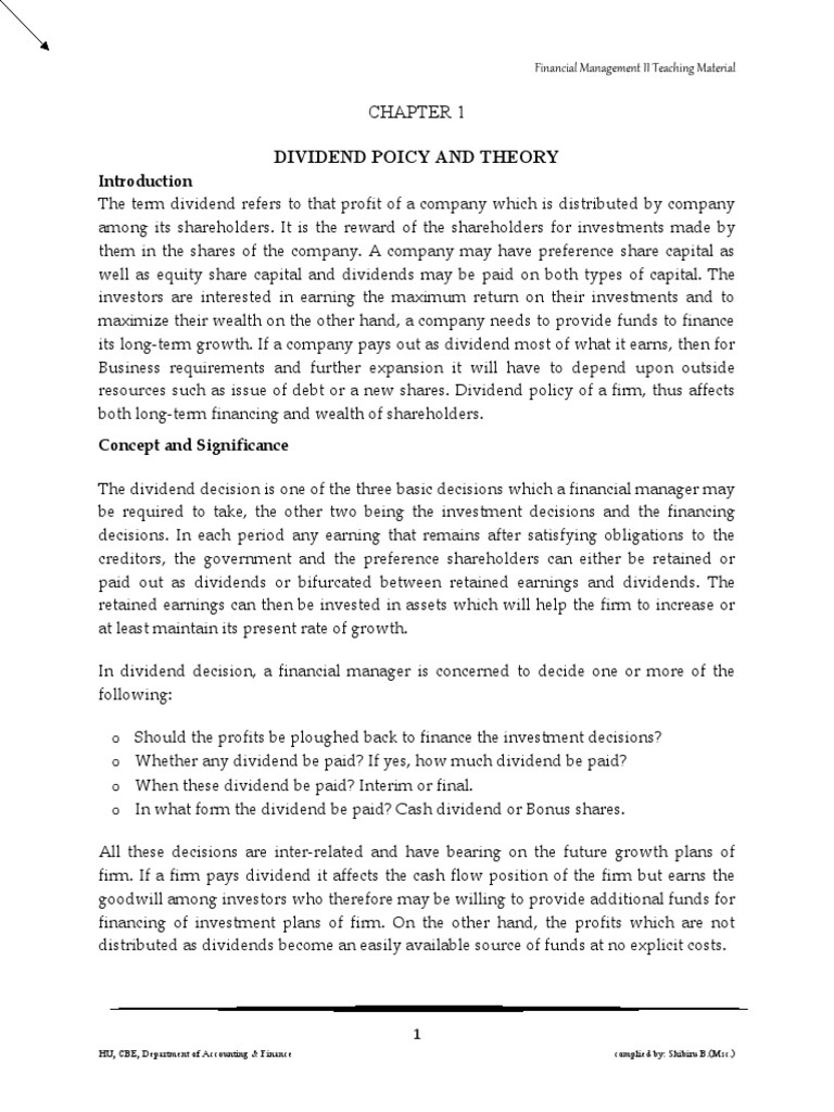 FM Ii Handout-2 | PDF | Dividend | Investing