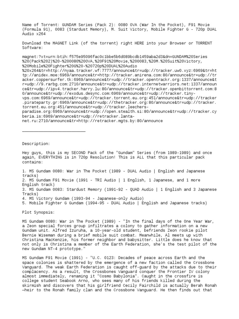 GUNDAM Series (Pack 2) - 0080 OVA, F91 Movie, 0083, M. Suit Victory ...