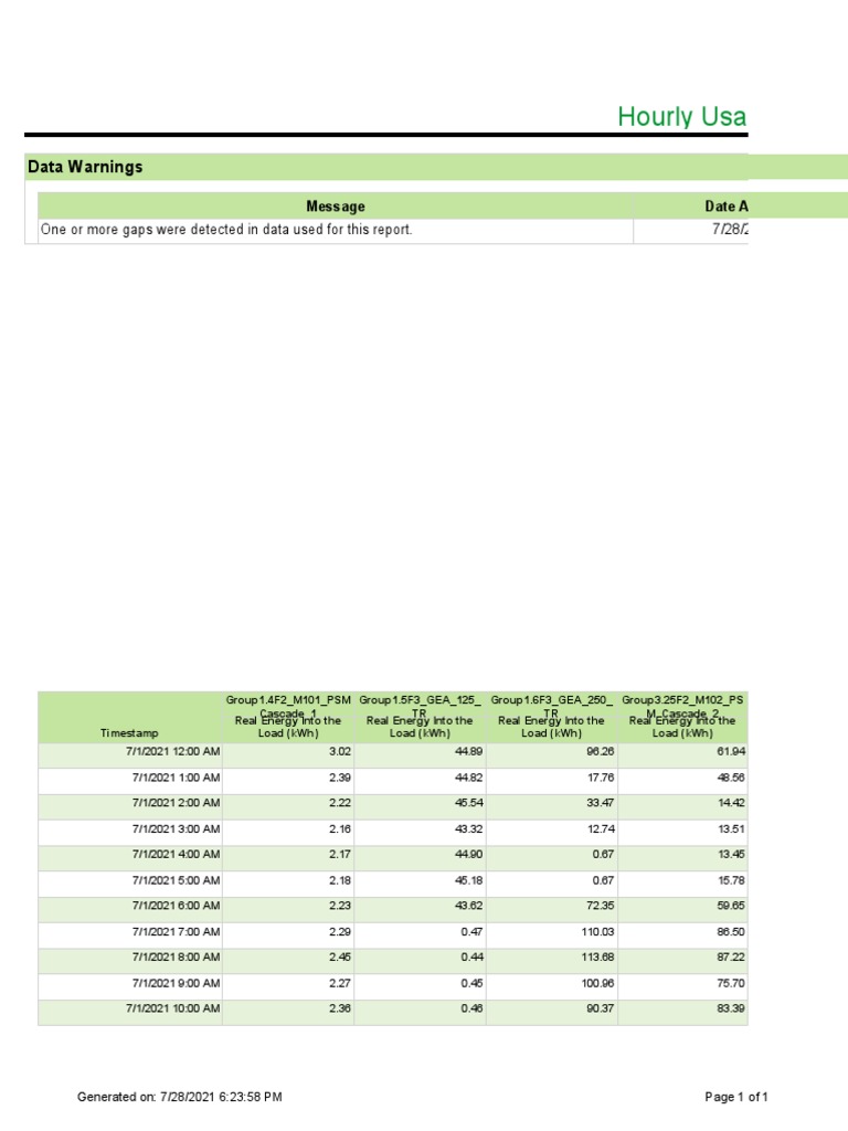Hourly Usage Report | PDF | Electricity | Electrical Engineering