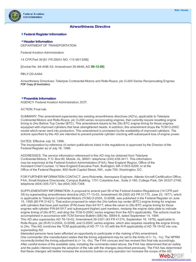 Airworthiness Directive | PDF | Federal Aviation Administration | Aviation