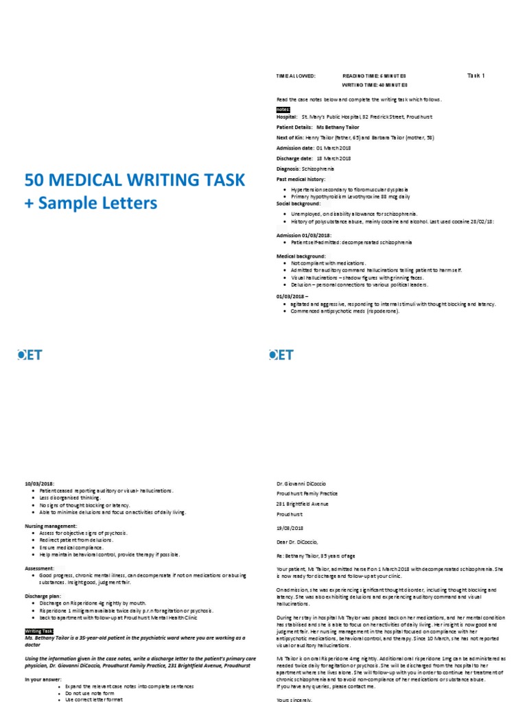 Writing Task Sample Letters PDF | PDF | Psychosis | Schizophrenia