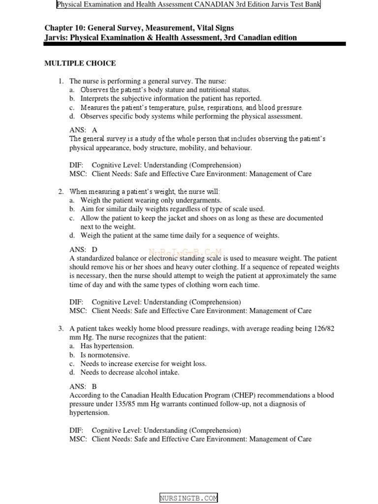 Chapter 10: General Survey, Measurement, Vital Signs Jarvis: Physical ...