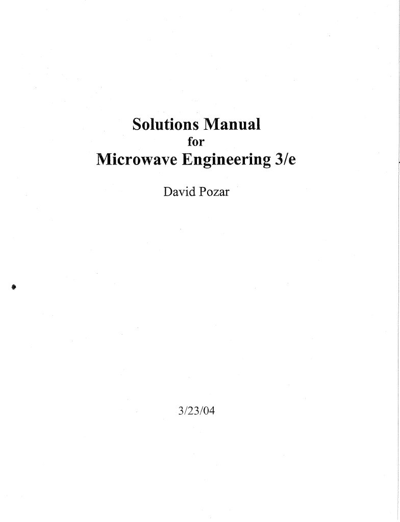 Solutions For Microwave Engineering 3rd Pozar | PDF