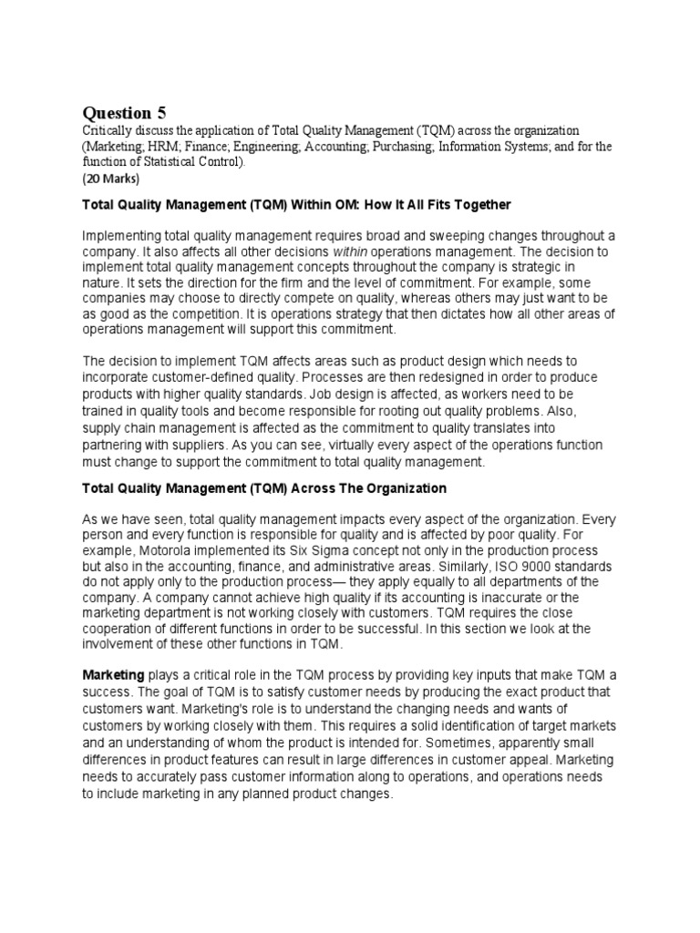 Total Quality Management (TQM) Within OM: How It All Fits Together ...