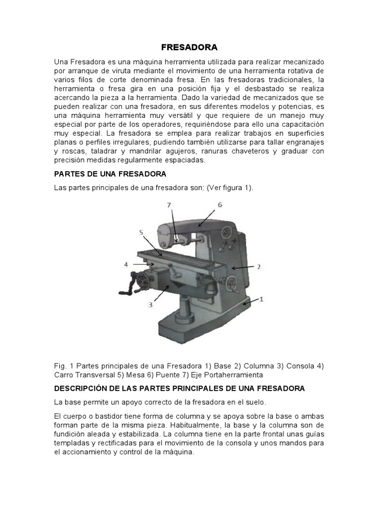 Partes de Una Fresadora | PDF | Equipo | Bienes manufacturados