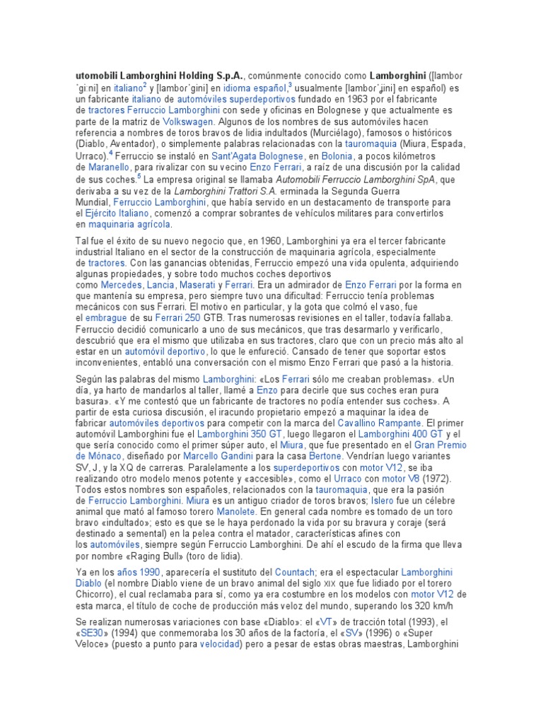 Lamborghini | PDF | Grupo Volkswagen | Carros deportivos