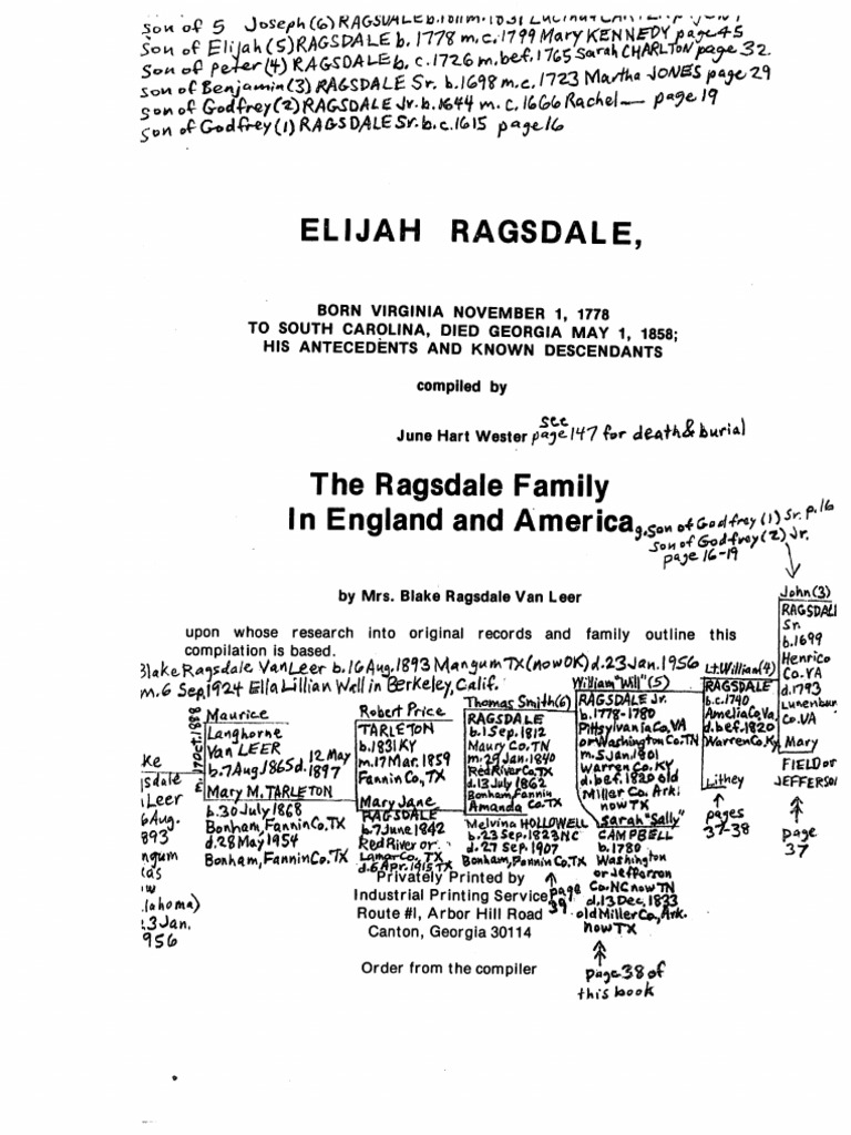 The Ragsdale Family in England and America | PDF