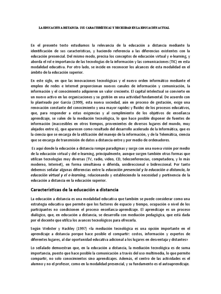 Educación a Distancia: Características y Necesidades | PDF | Educación ...