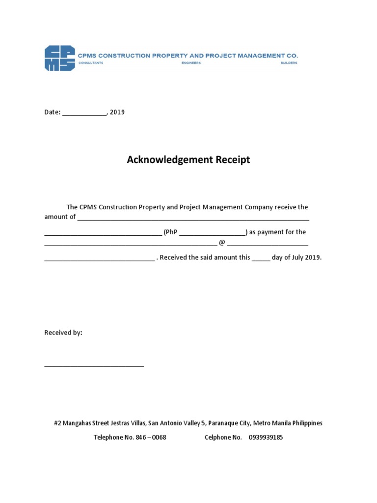 Acknowledgement Receipt for Construction Payment | PDF