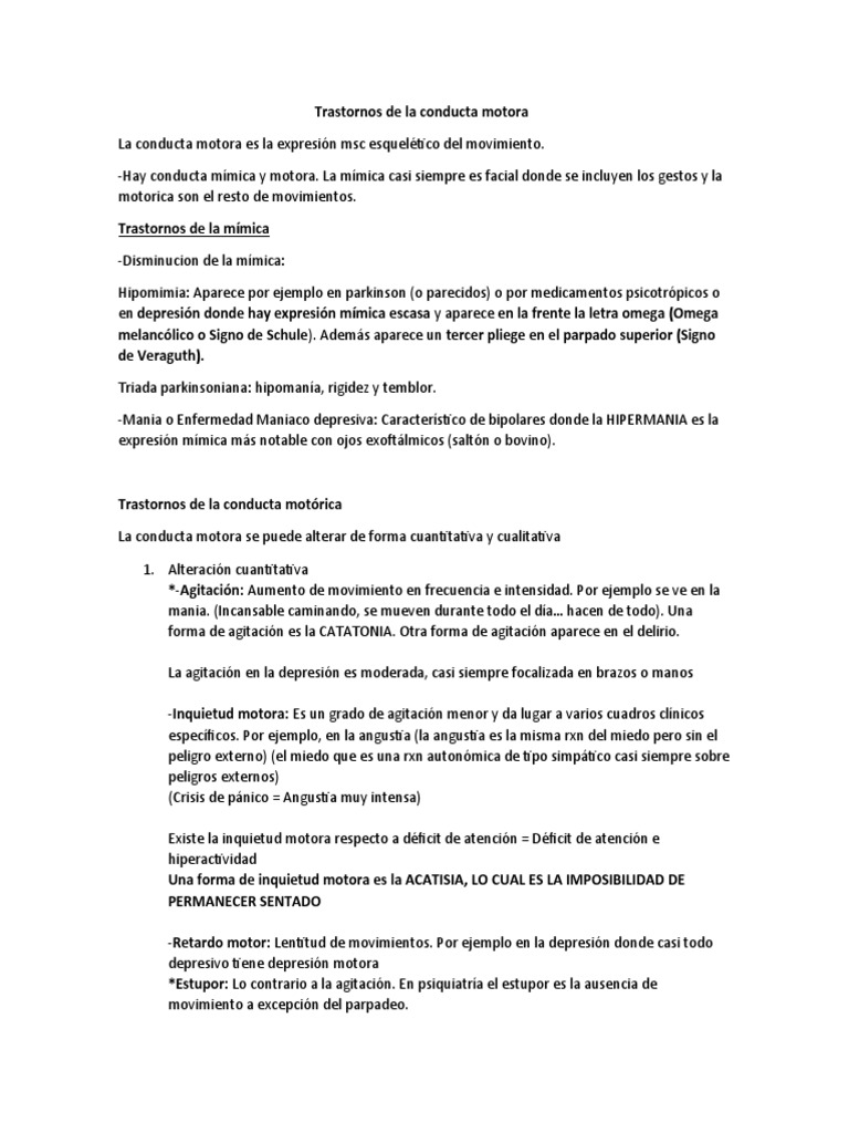 Trastornos de La Conducta Motora | PDF | Depresión (estado de ánimo ...