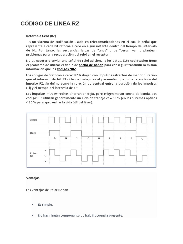 Codigo de Linea RZ, NRZ | PDF | Transmisión de datos | Codificaciones