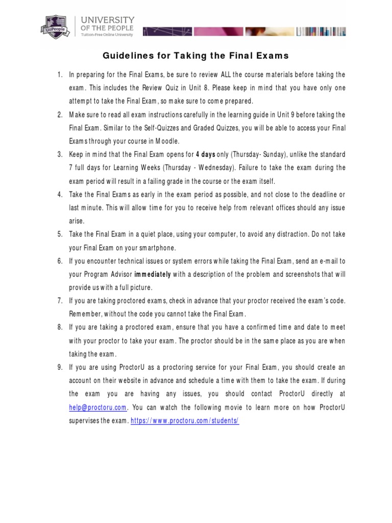 Guidelines For Taking Final Exams | PDF | Career & Growth | Business
