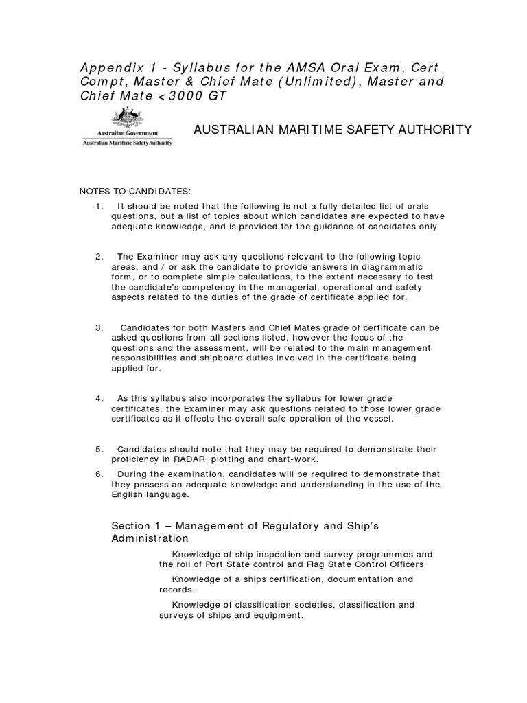 AMSA Oral Exam Syllabus Overview | PDF | Ships | Test (Assessment)