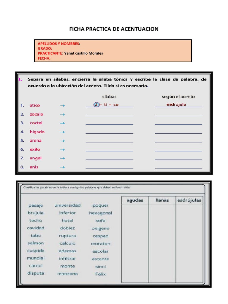 Ficha Practica de Acentuacion | PDF