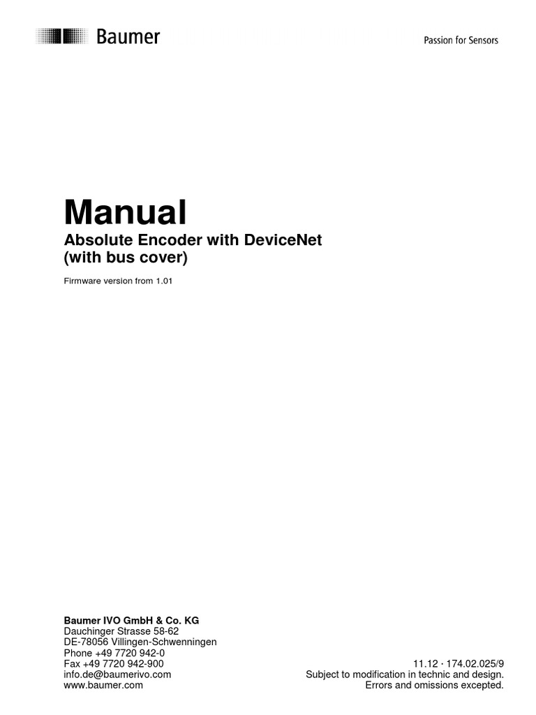 Manual: Absolute Encoder With Devicenet (With Bus Cover) | PDF ...