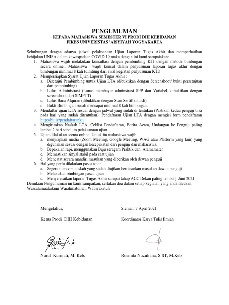 Surat Edaran Ujian Lta 2021 | PDF