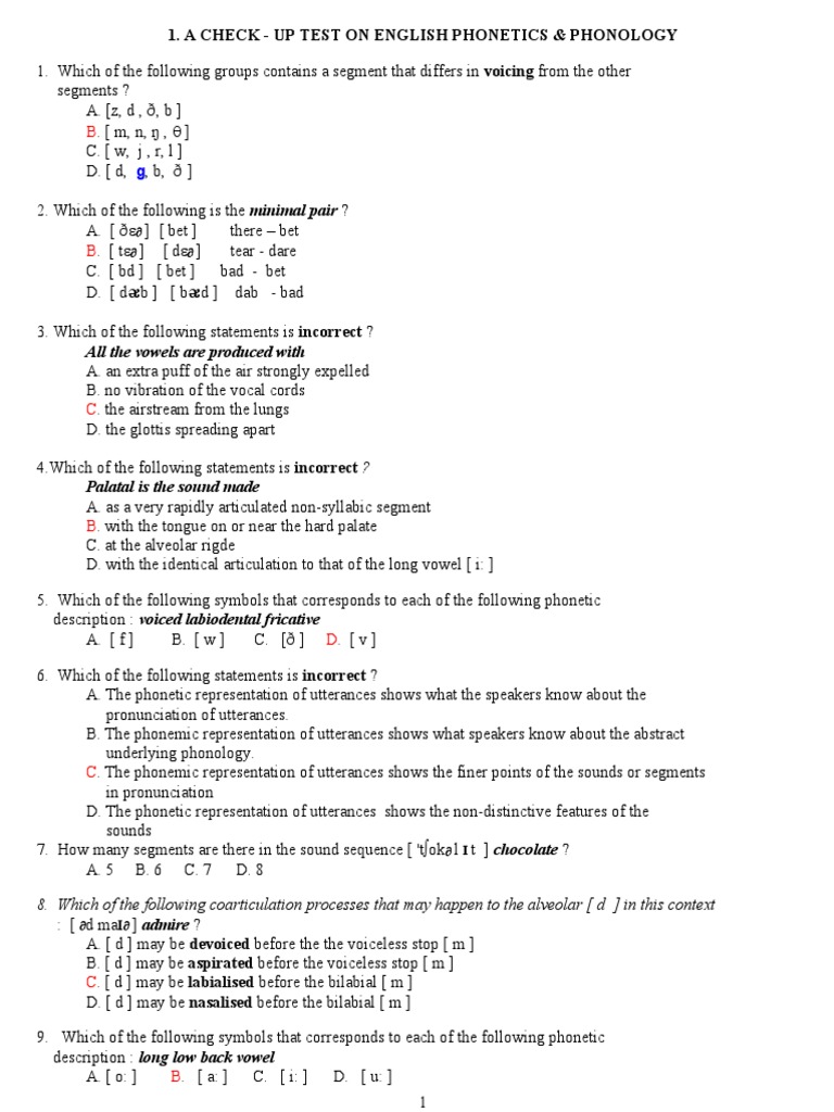 A Check - Up Test On English Phonetics & Phonology: All The Vowels Are ...