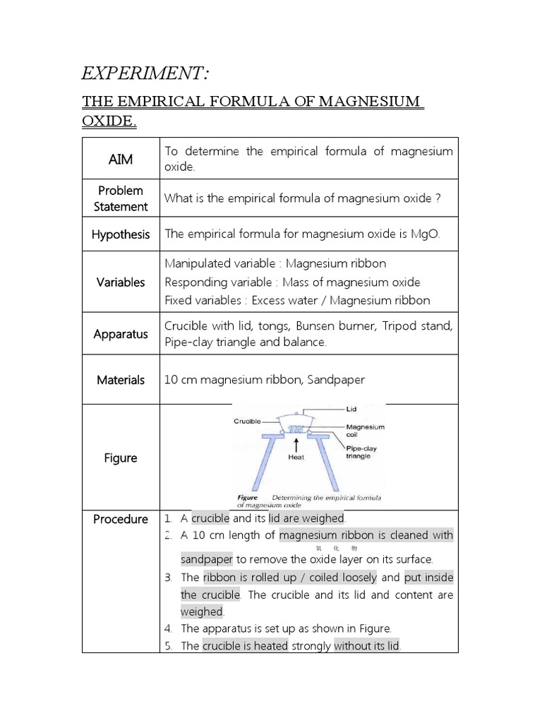 Empirical Formula of Magnesium Oxide | PDF | Magnesium | Oxide