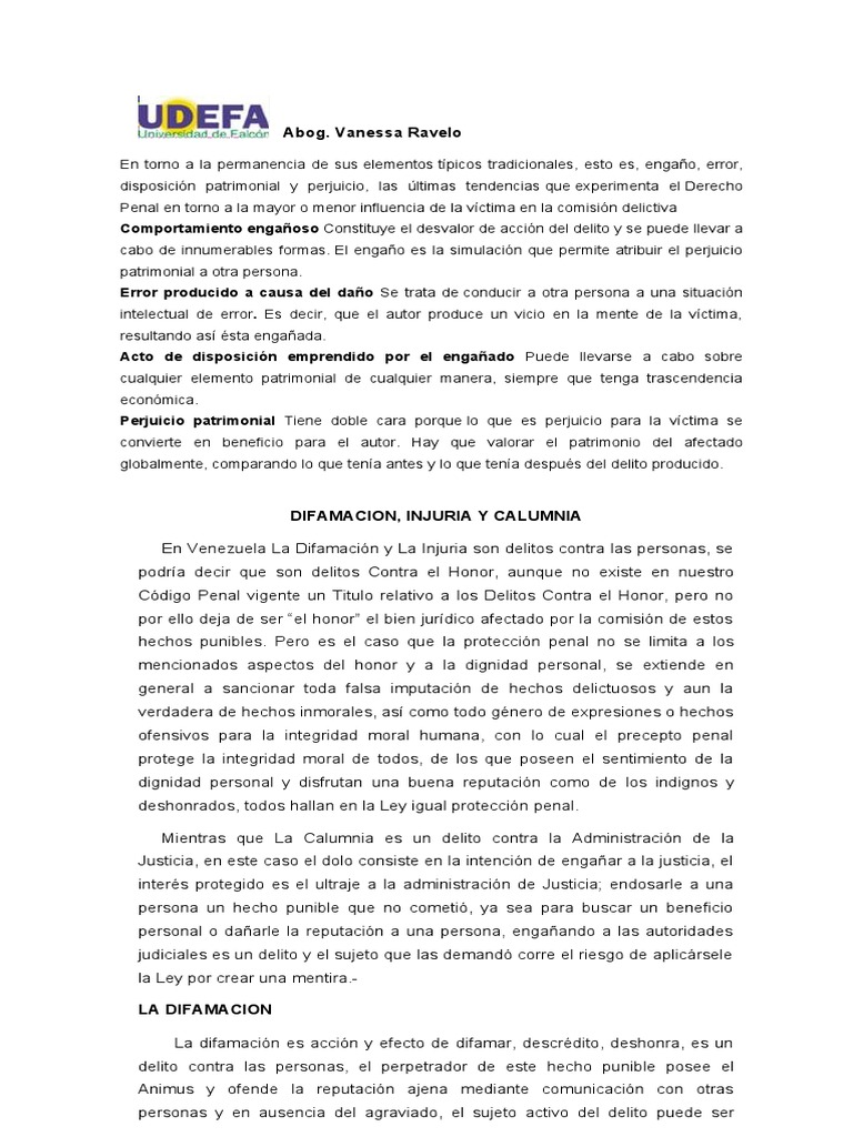 Guía de Difamación, Injuria y Calumnia | PDF | Derecho penal | Victimologia