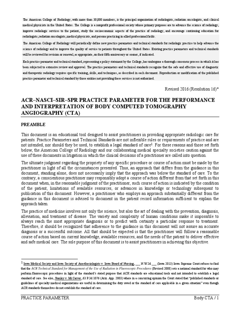 Acr-Nasci-Sir-Spr Practice Parameter For The Performance and Interpretation of Body Computed ...