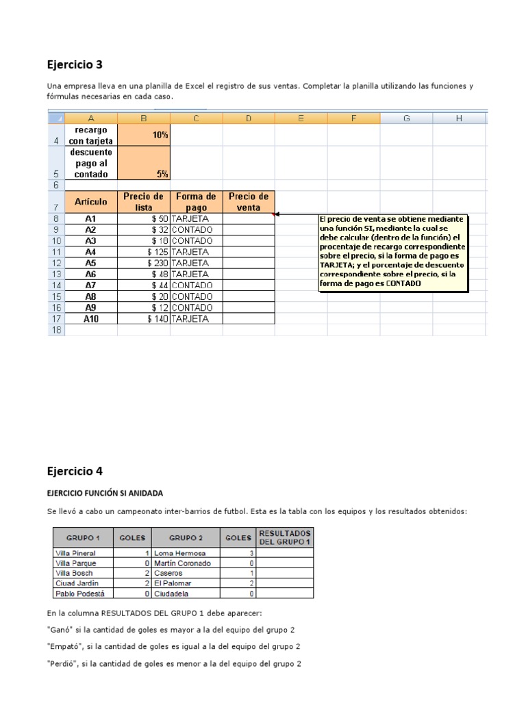 Ejercicios 3 y 4 Con Funcion SI | PDF
