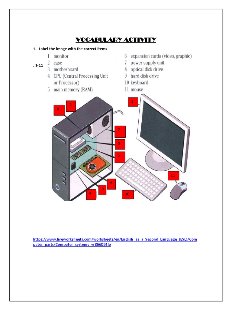 Vocabulary Activity To Label The Part of Computer | PDF