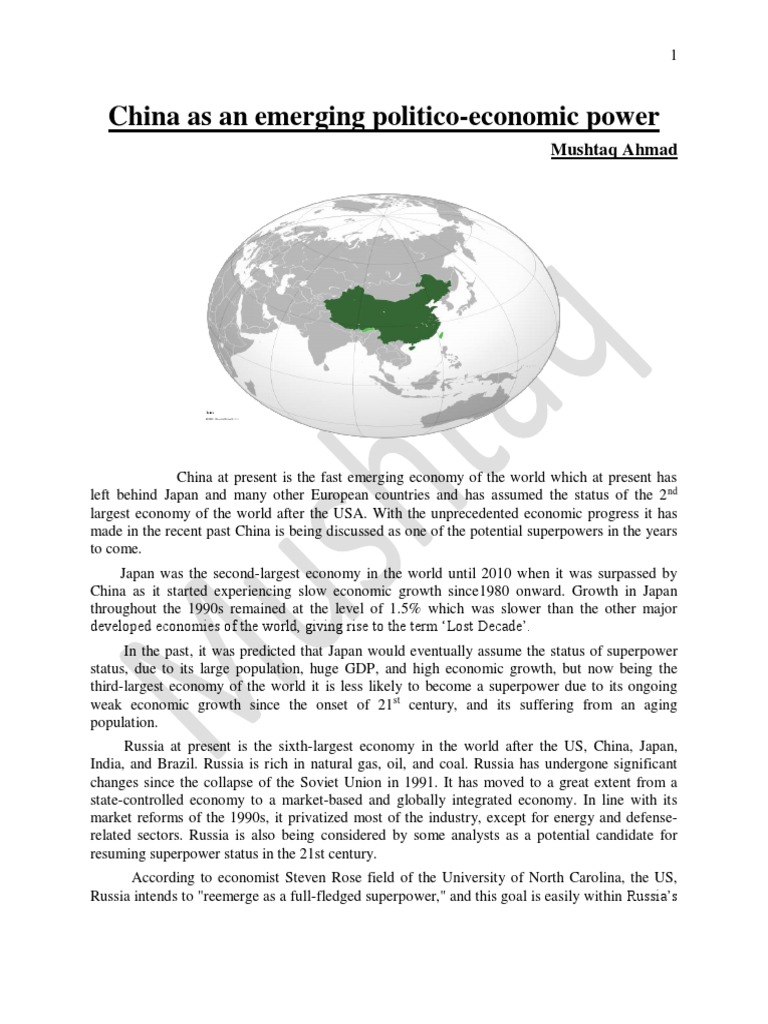 China As An Emerging Politico-Economic Power Superpower | PDF | China ...