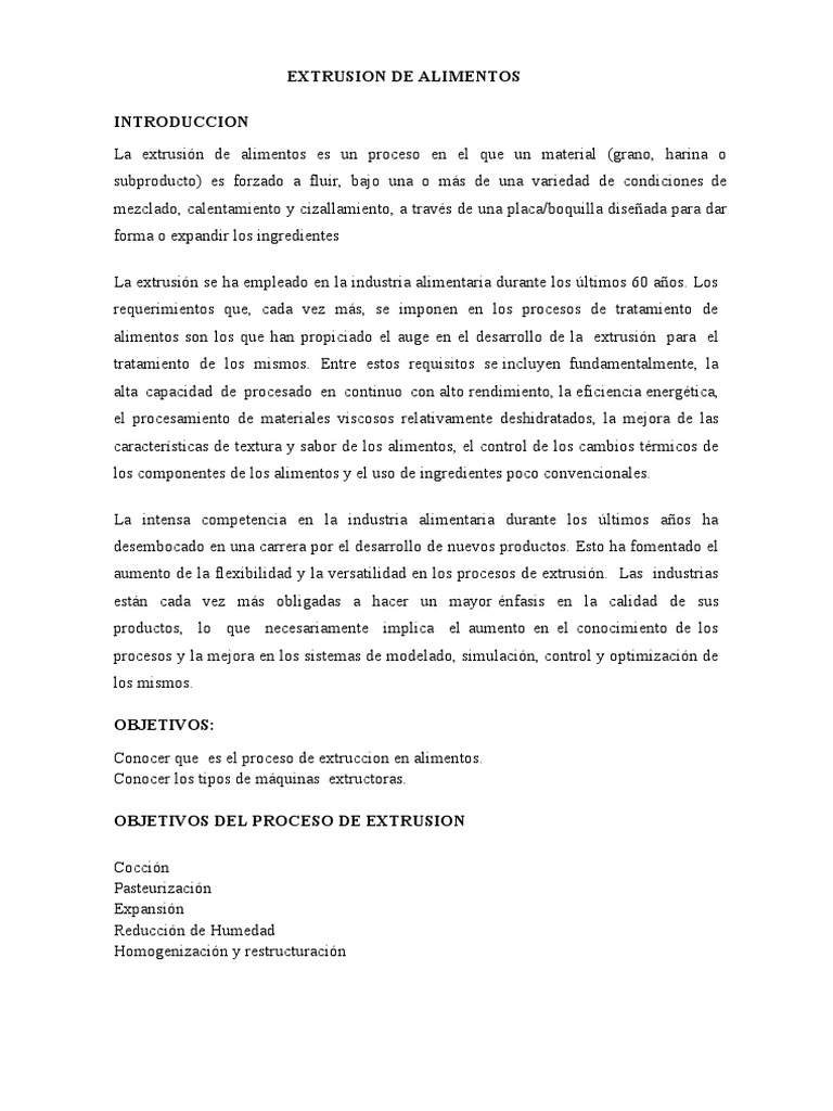 Proceso de Extrusión en Alimentos | PDF | Extrusión | Alimentos