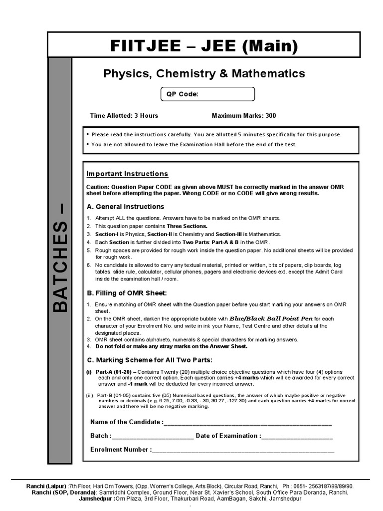 Fiitjee - Jee (Main) : Physics, Chemistry & Mathematics | PDF | Gases | Chemical Bond