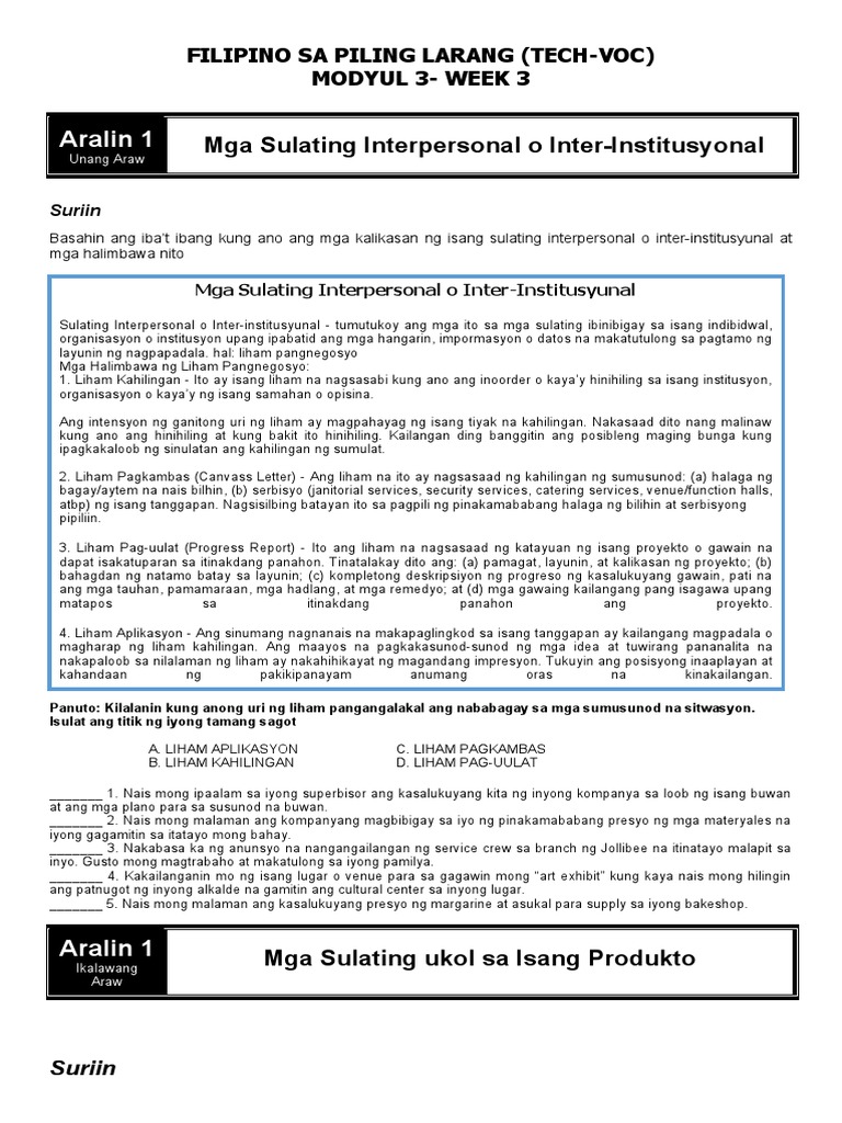 Filipino Sa Piling Larang Modyul 3 Week 3 | PDF