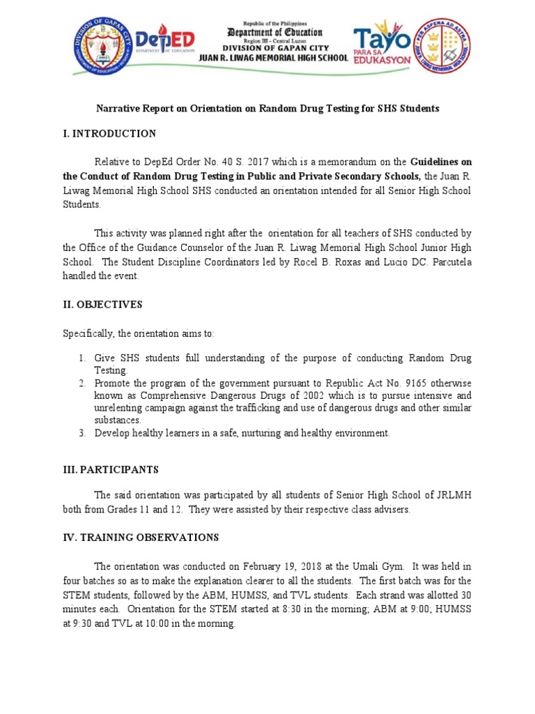 Narrative-Report Random Drug Test Students | PDF