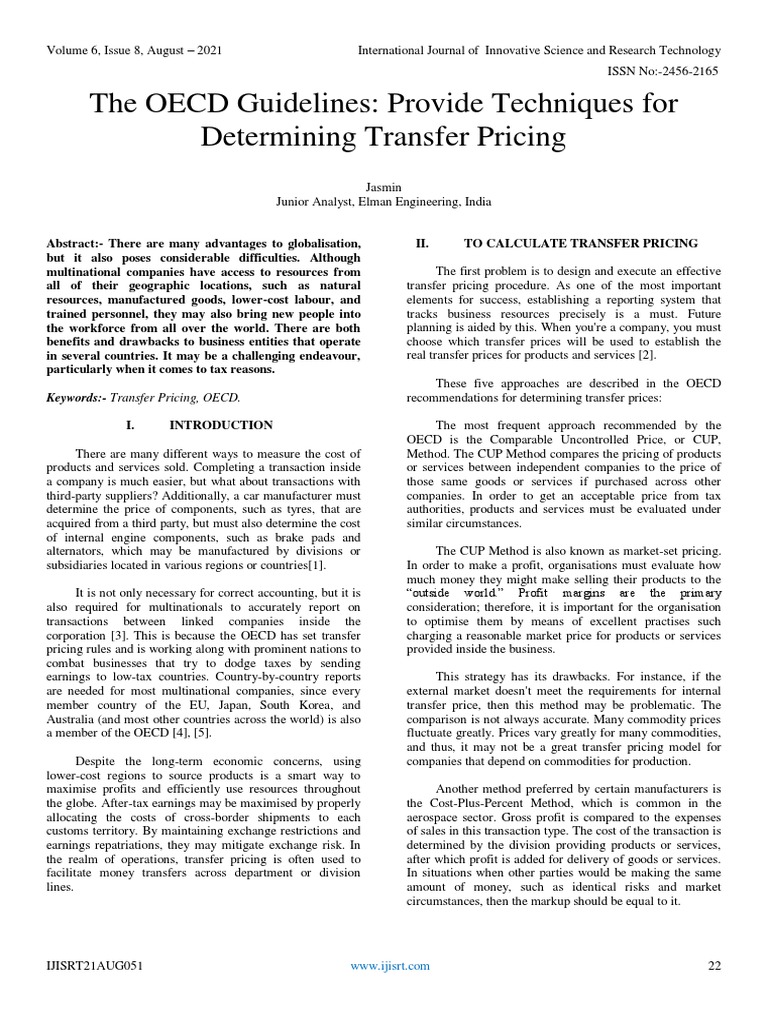 OECD Transfer Pricing Techniques Explained | PDF | Pricing | Economies