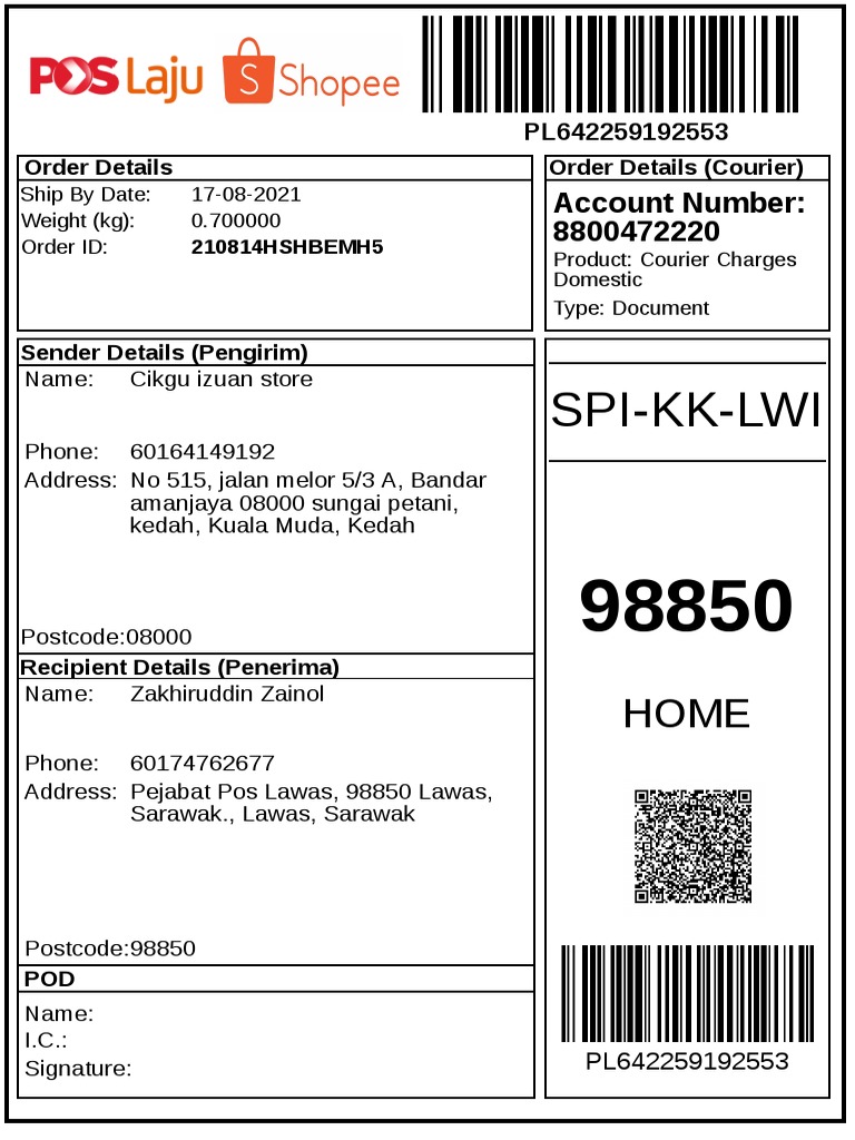 Shopee Waybill Example for Lawas | PDF