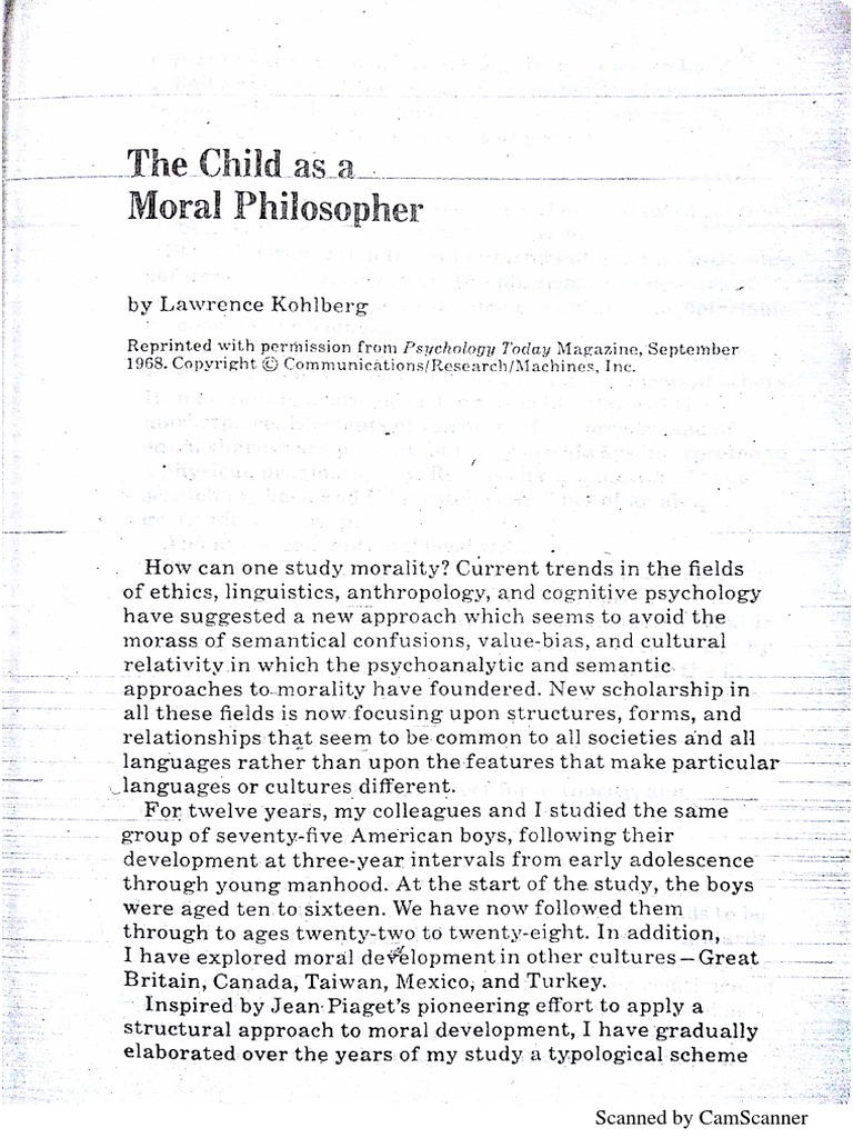 KOHLBERG - The Child As Moral Philosopher | PDF