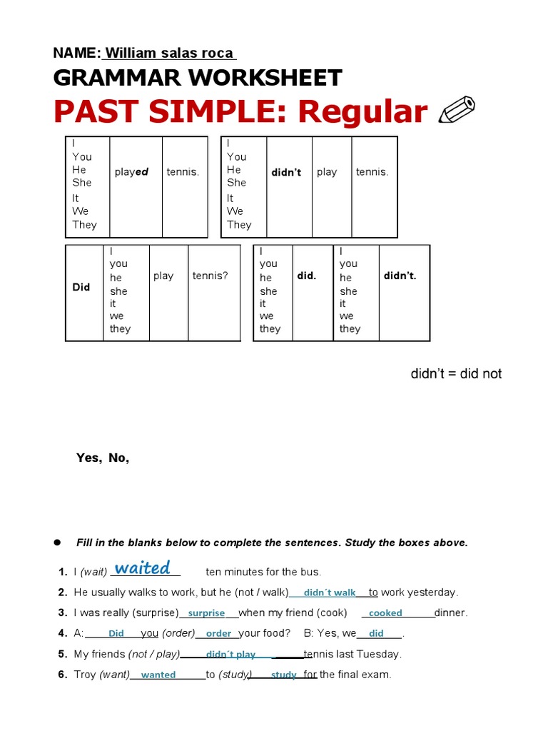PAST SIMPLE: Regular: Grammar Worksheet | PDF