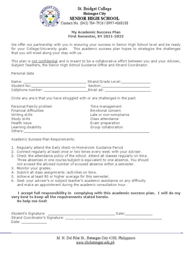 My Academic Success Plan | PDF | Academic Term | Schools