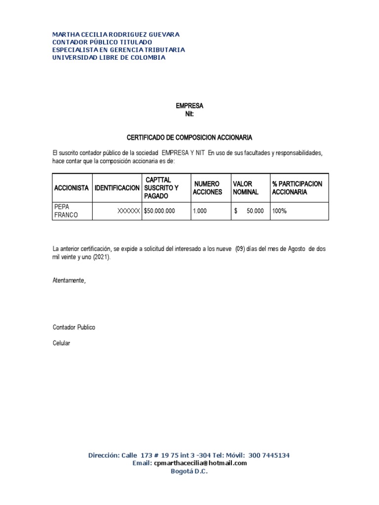 Certificacion Accionaria | PDF