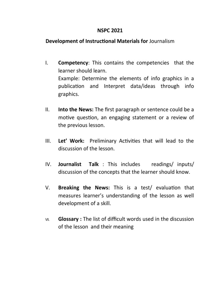 NSPC 2021: Journalism Instructional Guide | PDF
