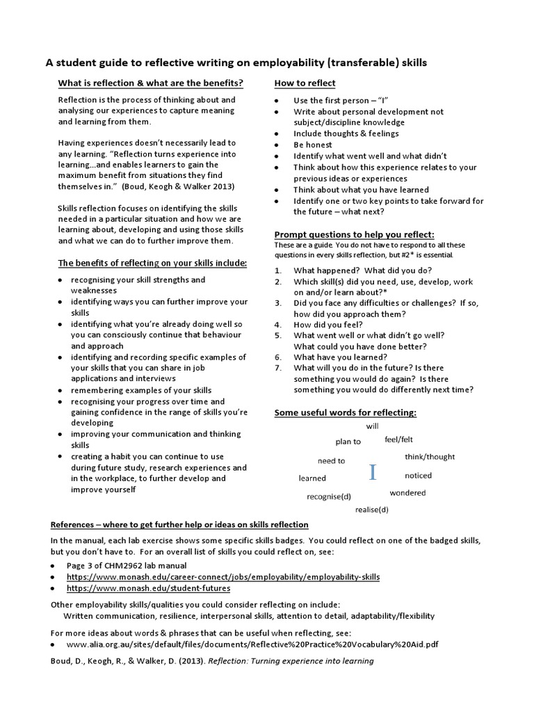 Student Guide To Reflecting On Skills | PDF | Learning ...