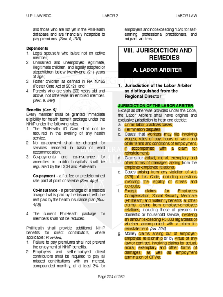 Viii. Jurisdiction and Remedies: A. Labor Arbiter | PDF | Arbitration ...