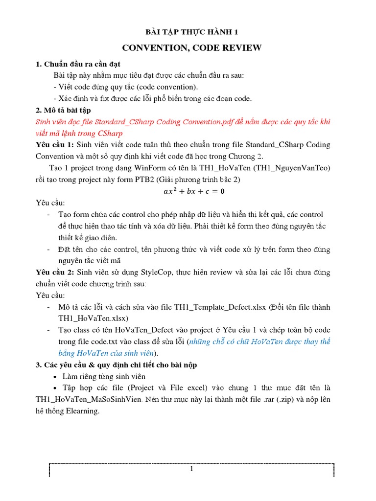 Bai Tap Thuc Hanh 1 - Convention - Code Review | PDF