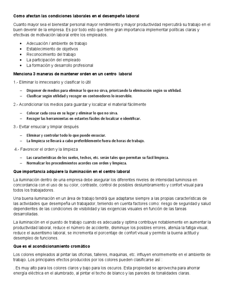 Impacto de Condiciones Laborales en Productividad | PDF | Seguridad y ...