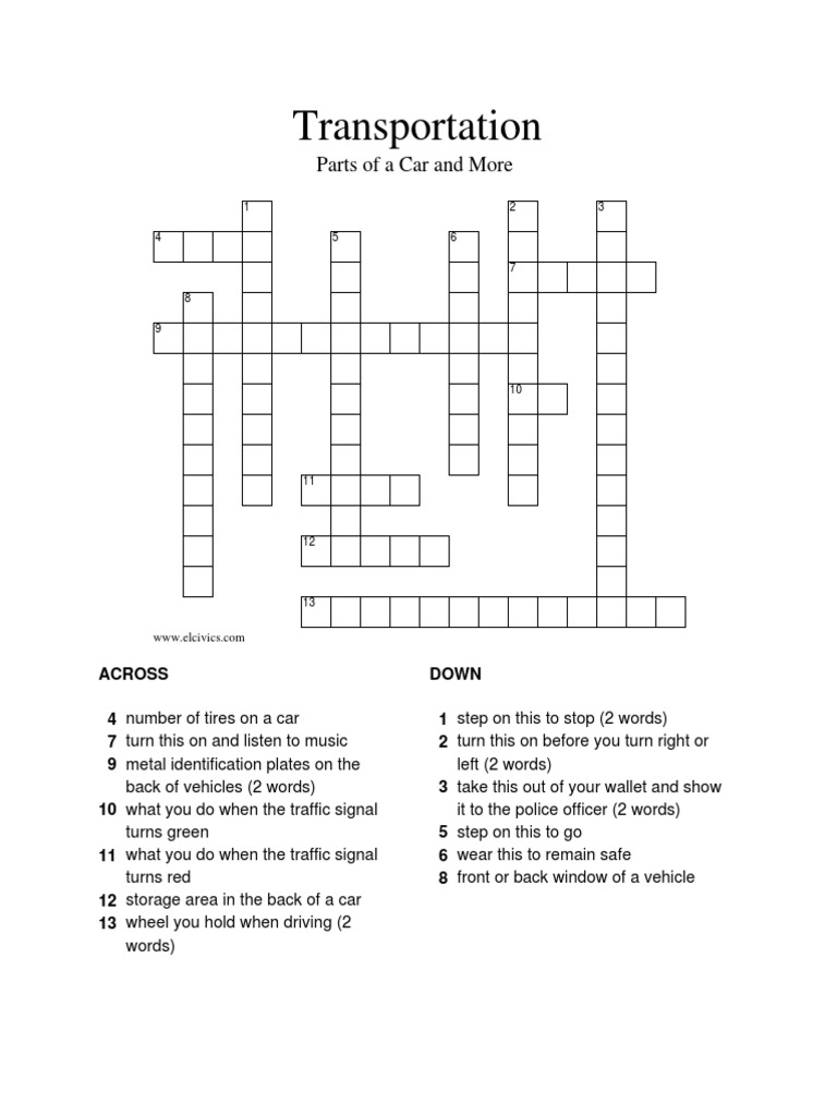 Cars Crossword Puzzle 2 | PDF