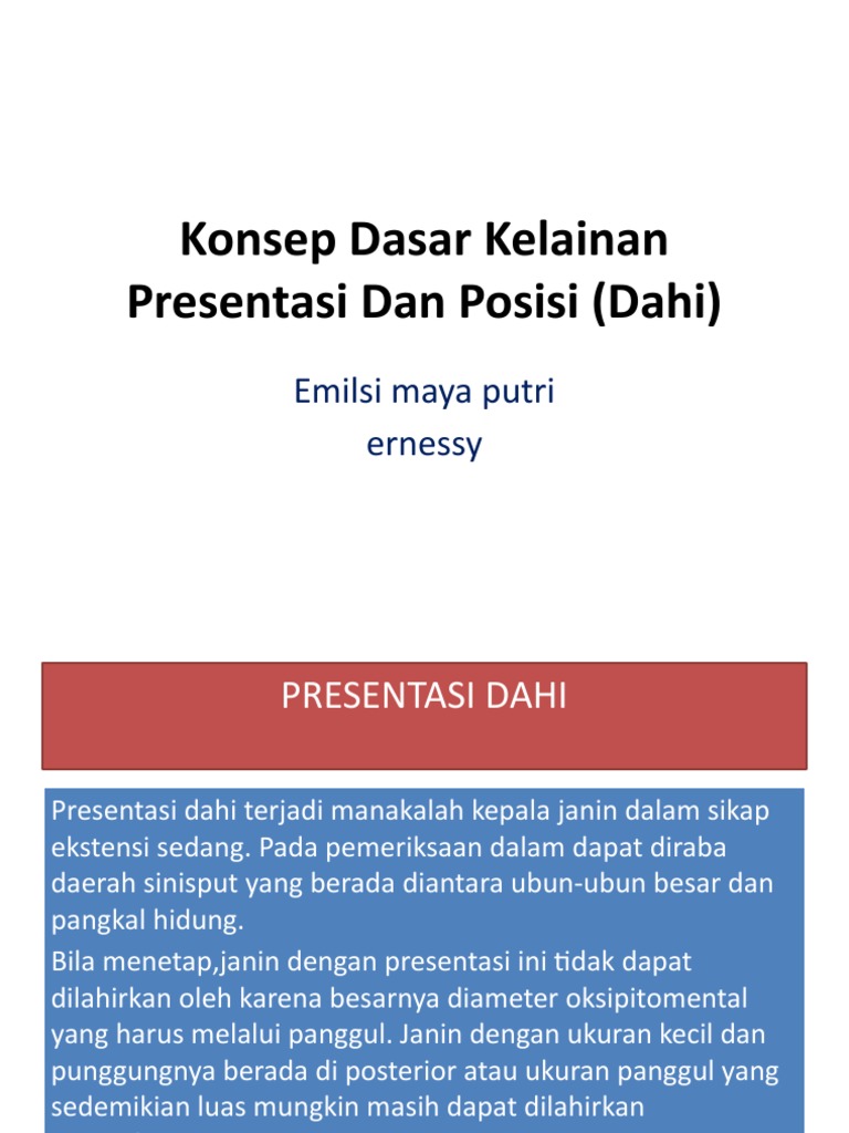 Konsep Dasar Kelainan Presentasi Dan Posisi (Dahi) | PDF