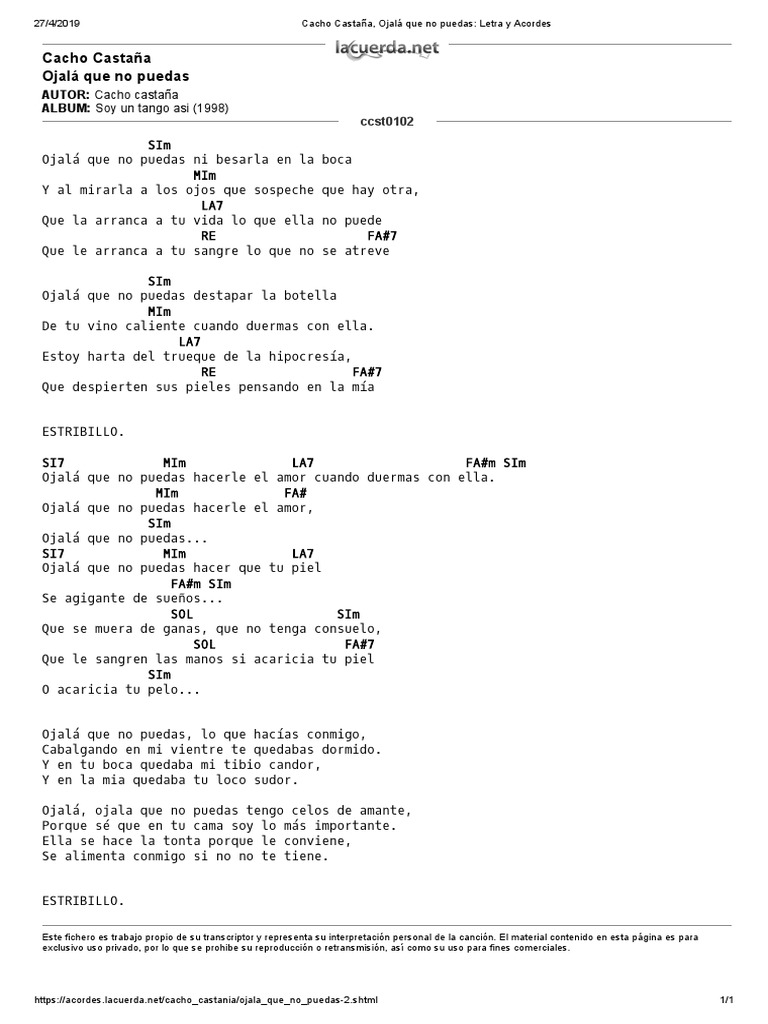 Cacho Castaña, Ojalá Que No Puedas - Letra y Acordes | PDF