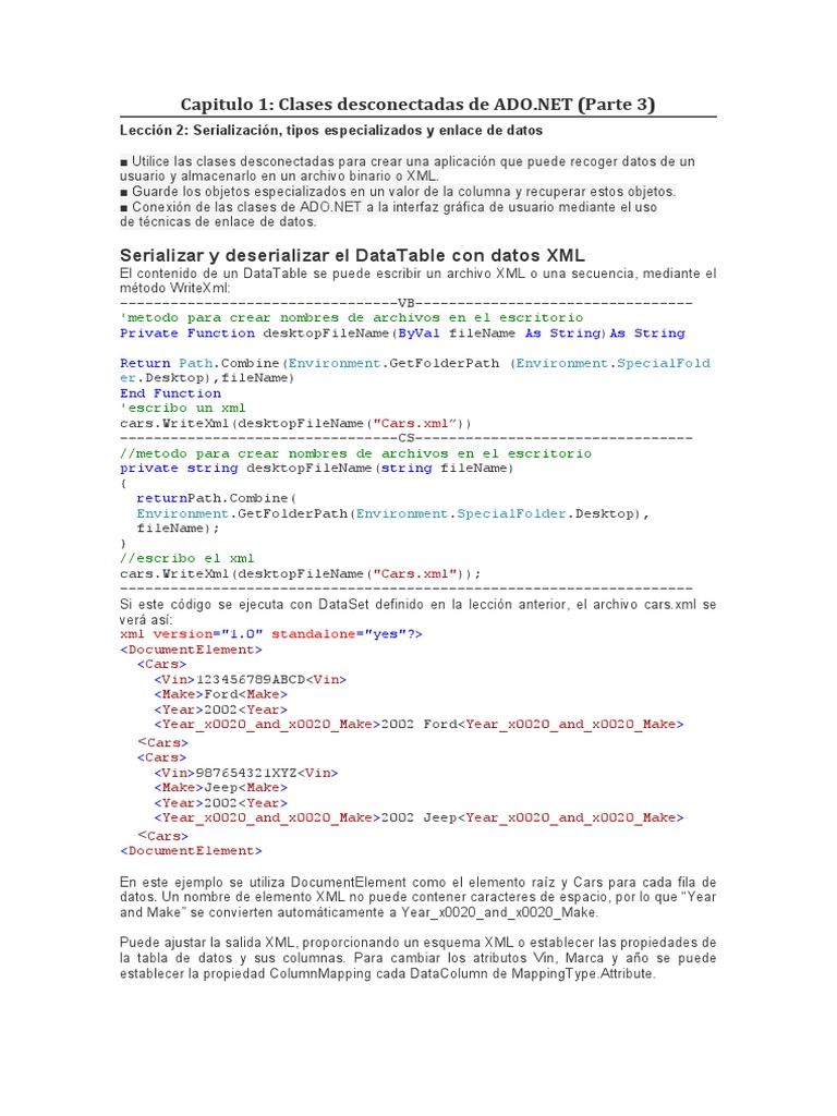 LECCION2 - Serialización, Tipos Especializados, y Enlace de Datos | PDF | Xml | Arquitectura de ...