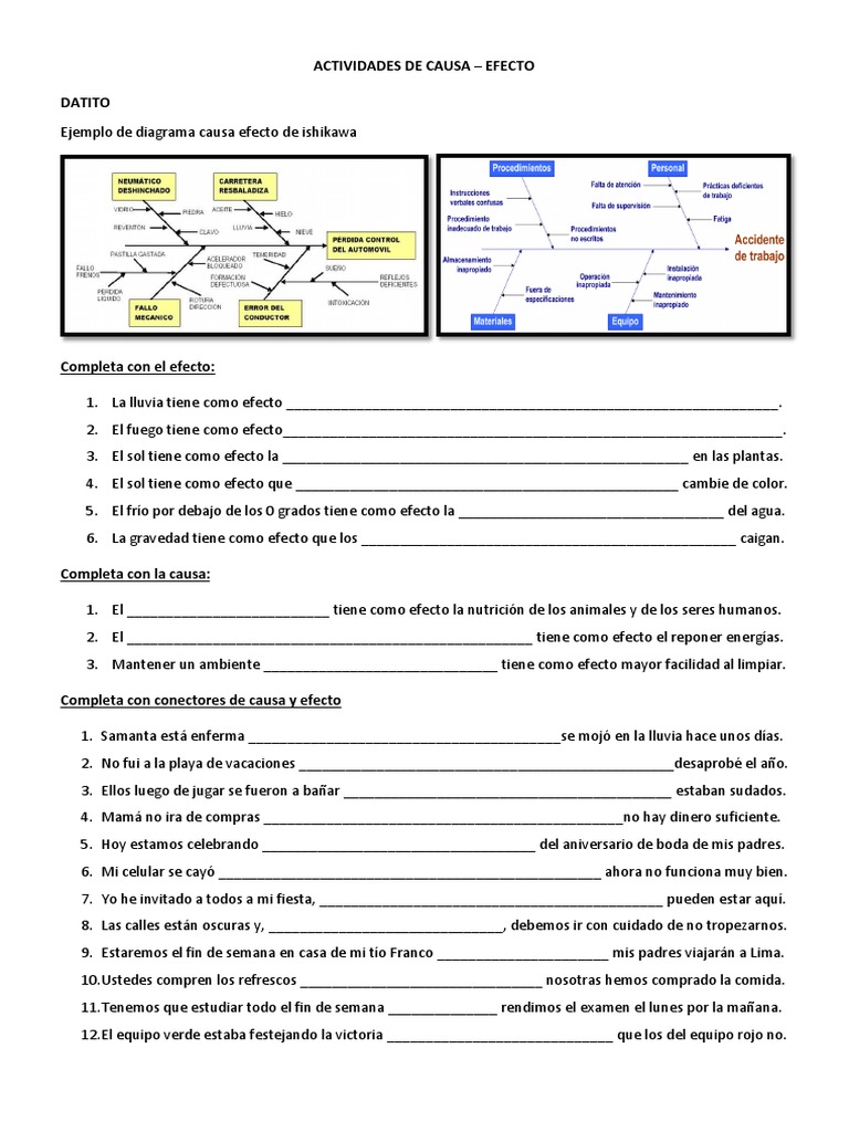 Hoja De Trabajo De Causa Y Efecto, Segundo Grado Los Conectores Para